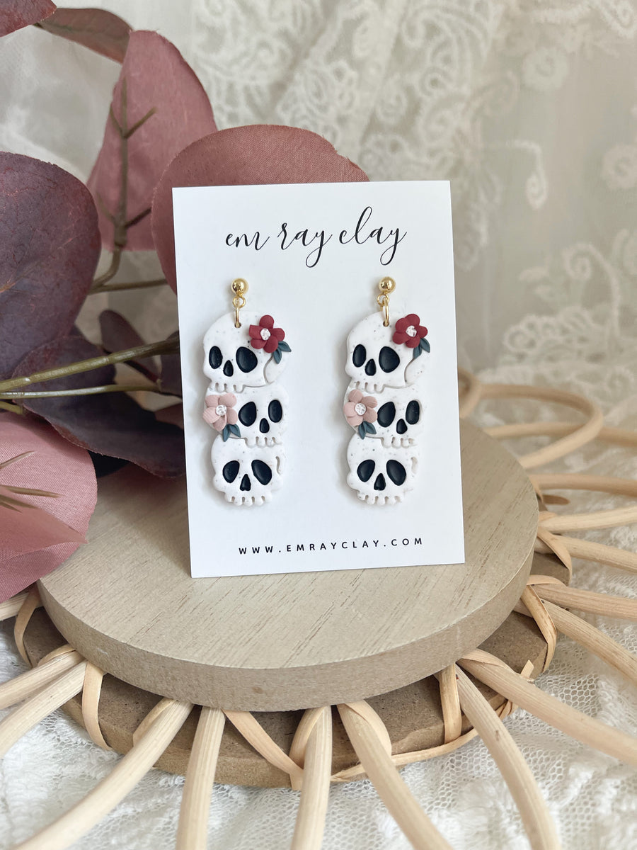 Skull Floral Dangles – Em Ray Clay