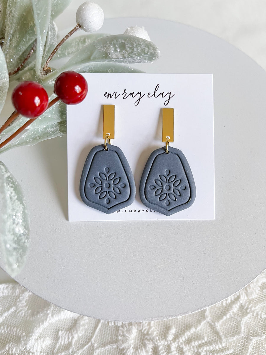 Blue Floral Dangles – Em Ray Clay